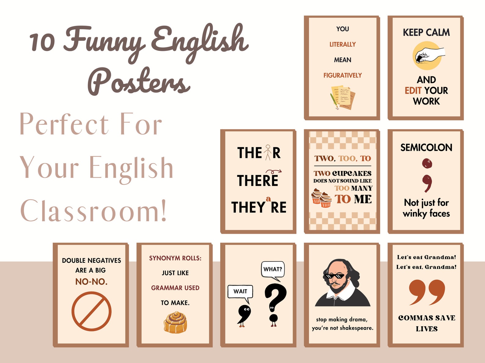 10 Funny English Classroom Posters Printable, Grammar Punctuation ...