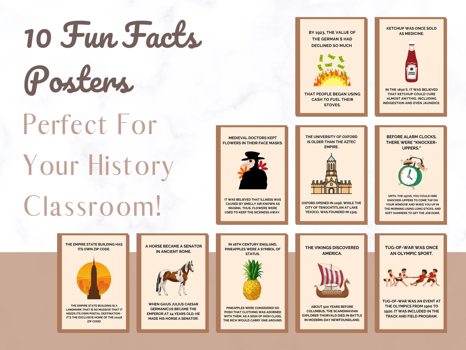 History Classroom Decor, Set of 10 History Posters, History Facts ...