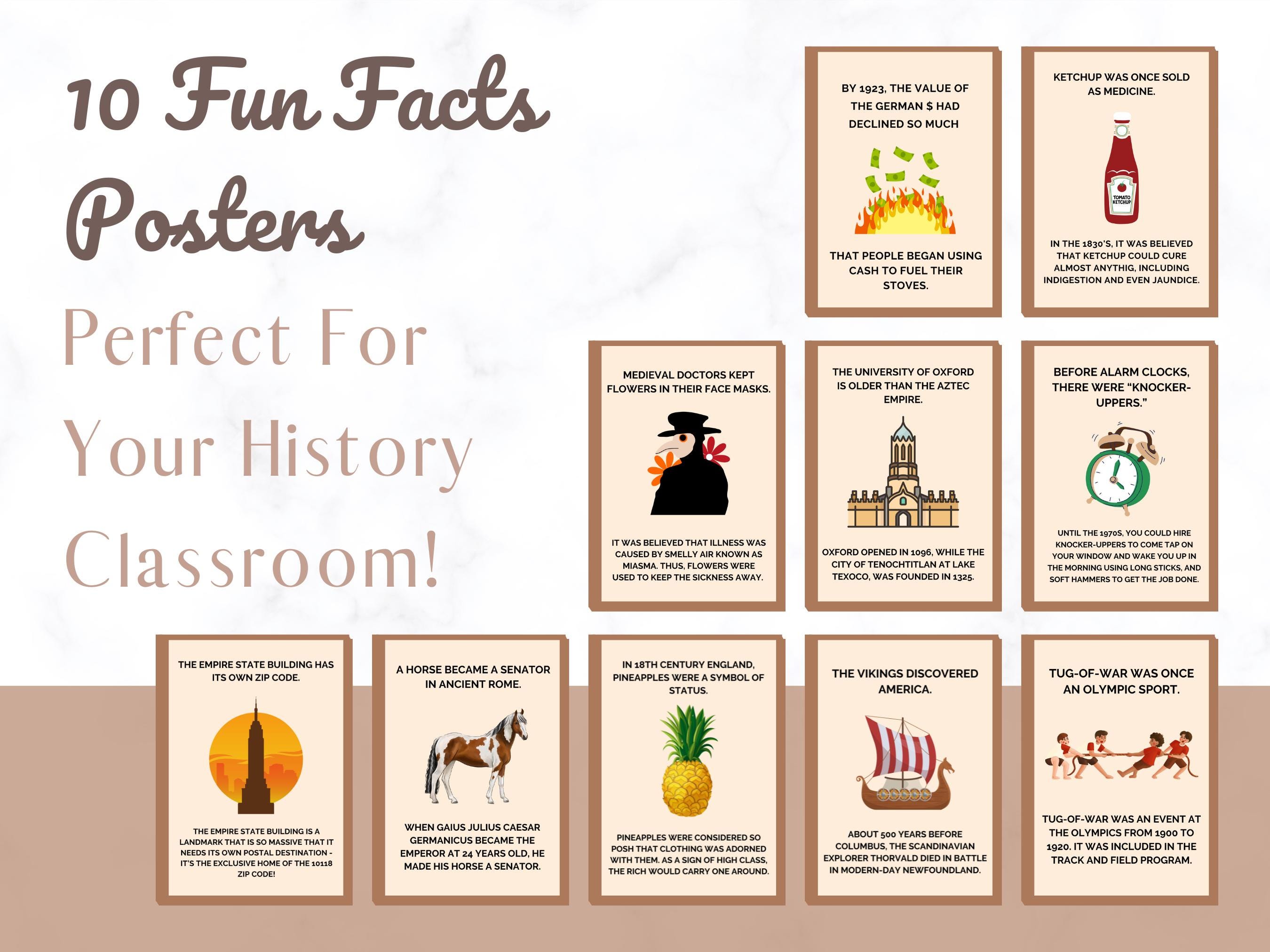 History Classroom Decor, Set of 10 History Posters, History Facts ...