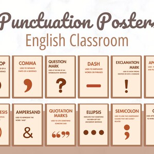 Punctuation English Classroom Posters Set of 12 Boho - Etsy