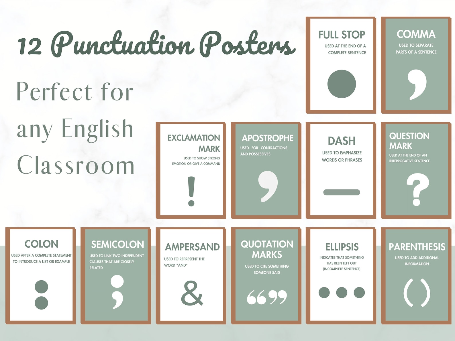 Punctuation English Classroom Posters Set of 12 Boho - Etsy