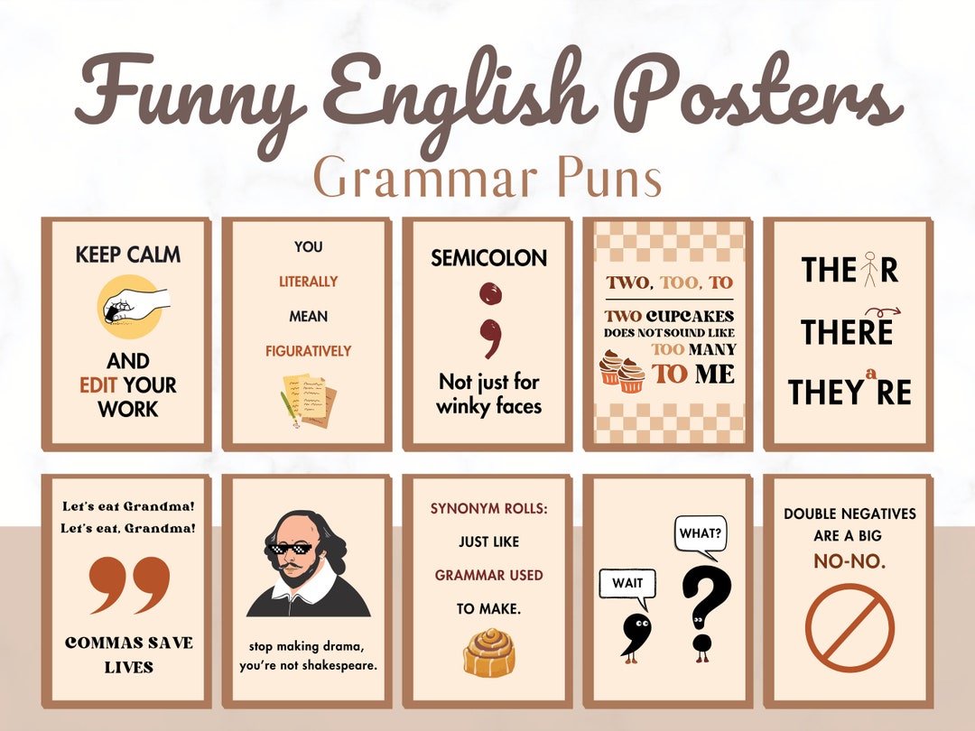 10 Funny English Classroom Posters Printable, Grammar Punctuation ...