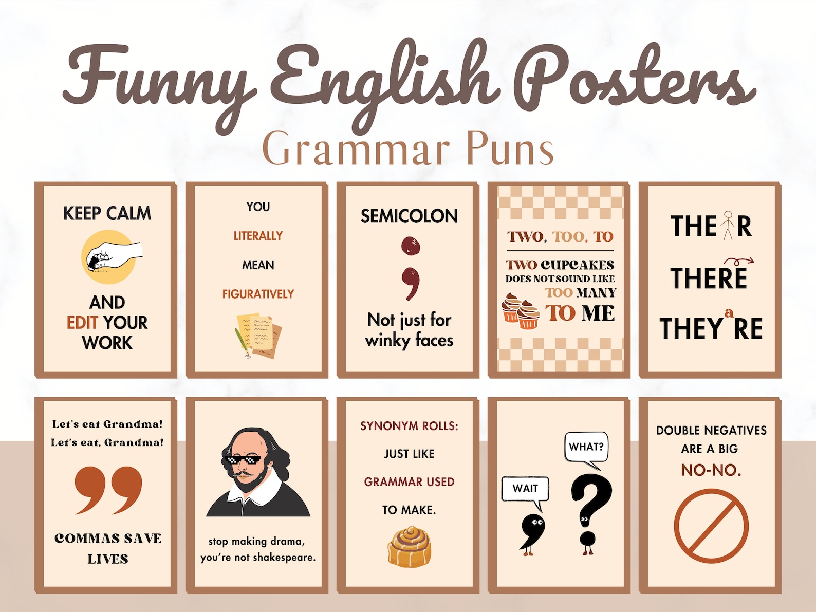 10 Funny English Classroom Posters Printable, Grammar Punctuation ...