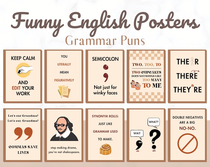 10 Funny English Classroom Posters Printable, Grammar Punctuation ...