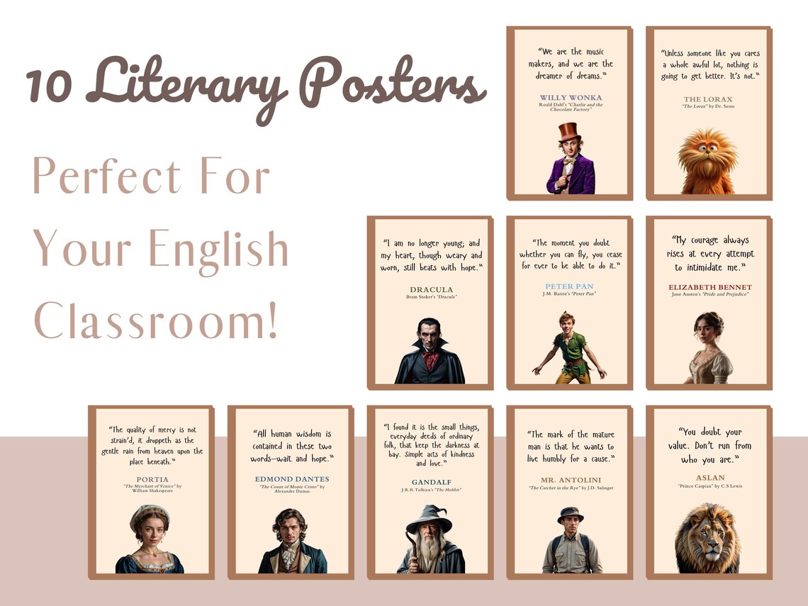 Famous Characters Posters, English Classroom Decor, English Novel ...