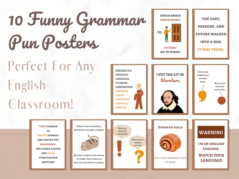10 Funny English Classroom Posters Printable, Grammar Punctuation ...