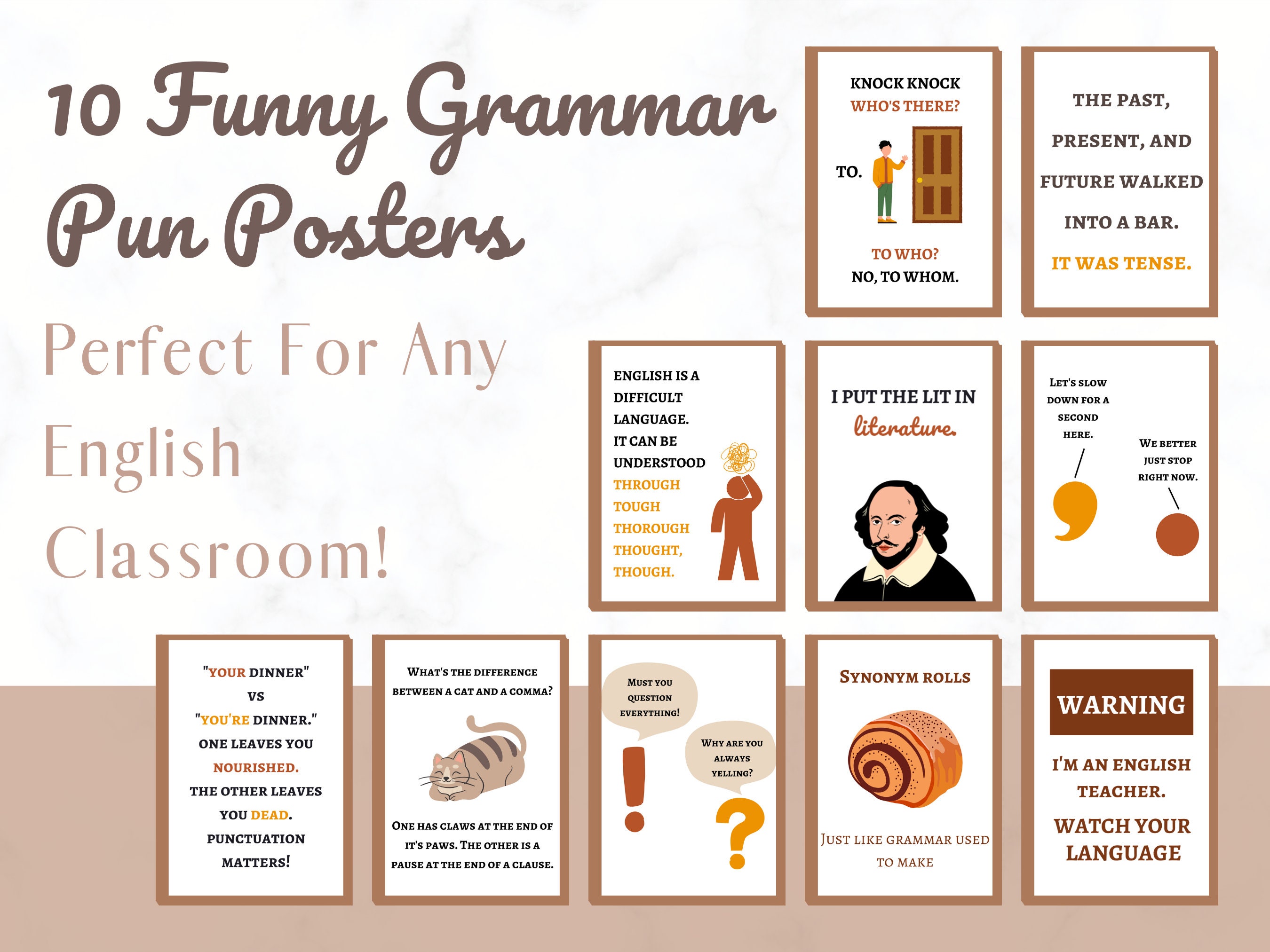 10 Funny English Classroom Posters Printable, Grammar Punctuation ...