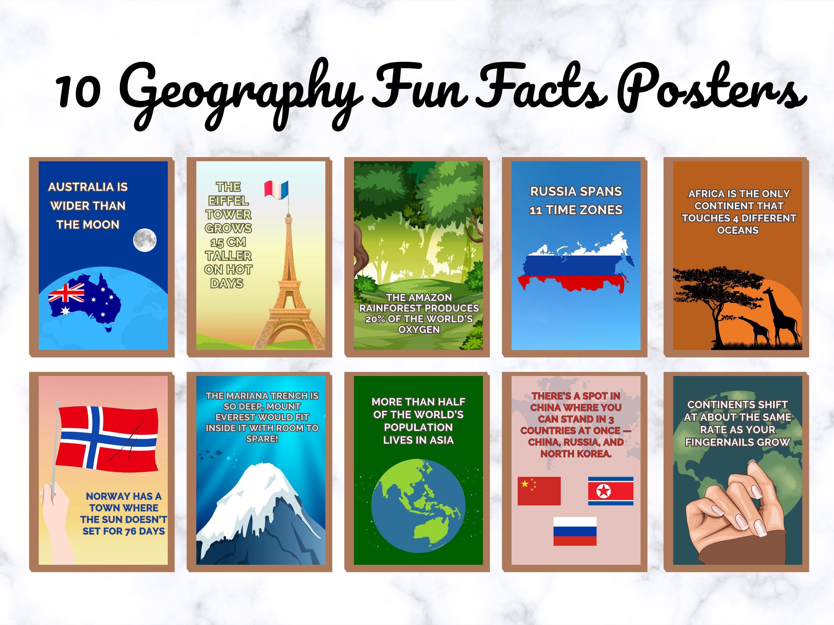 10 Geography Fun Facts Posters, World Geography Classroom Decor for ...