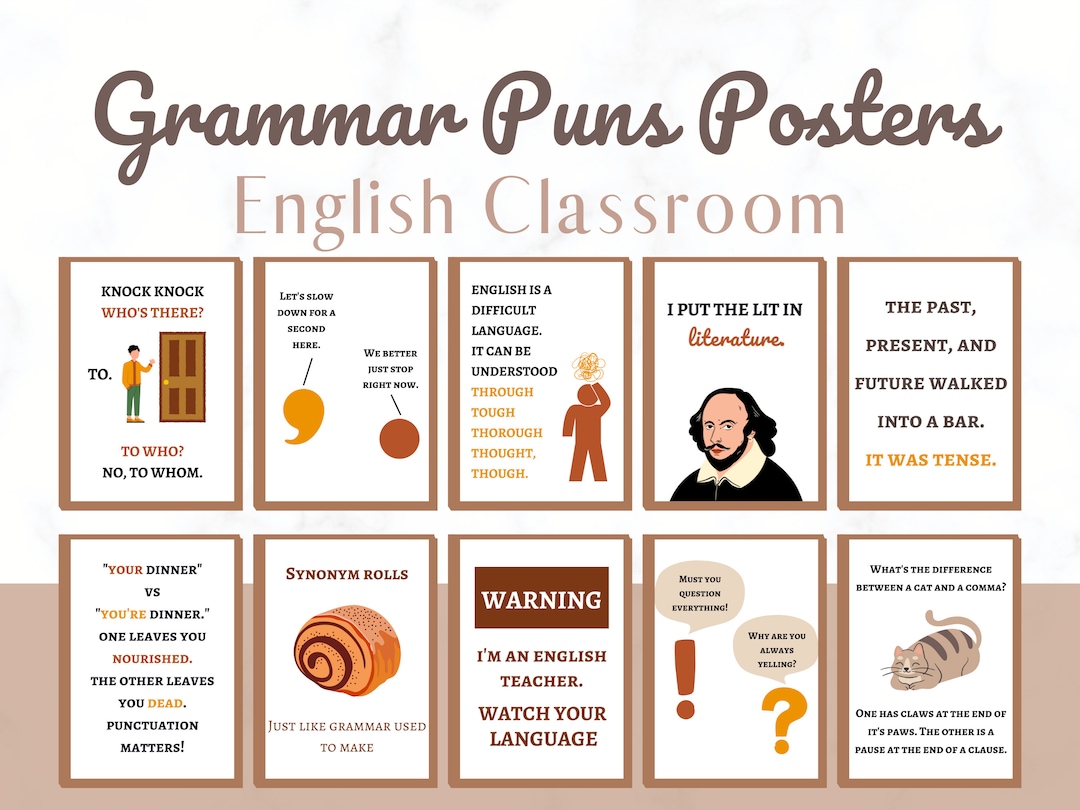 10 Funny English Classroom Posters Printable, Grammar Punctuation ...