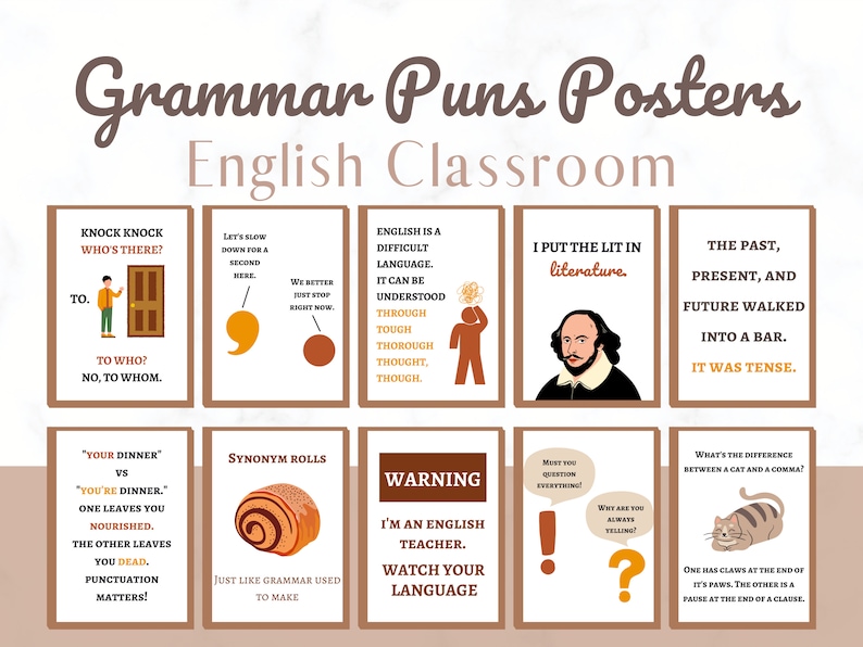 10 Funny English Classroom Posters Printable, Grammar Punctuation ...