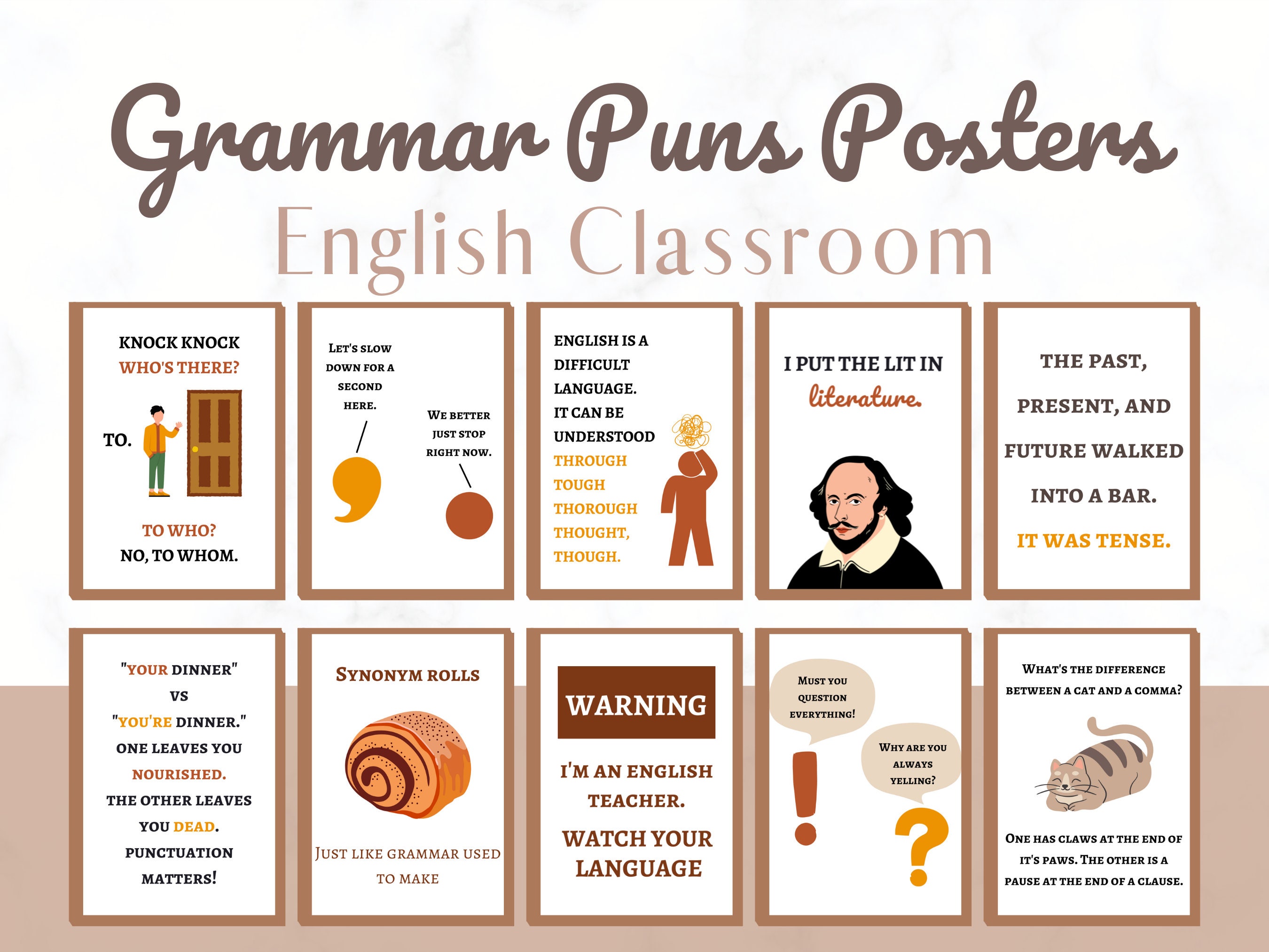 10 Funny English Classroom Posters Printable, Grammar Punctuation ...