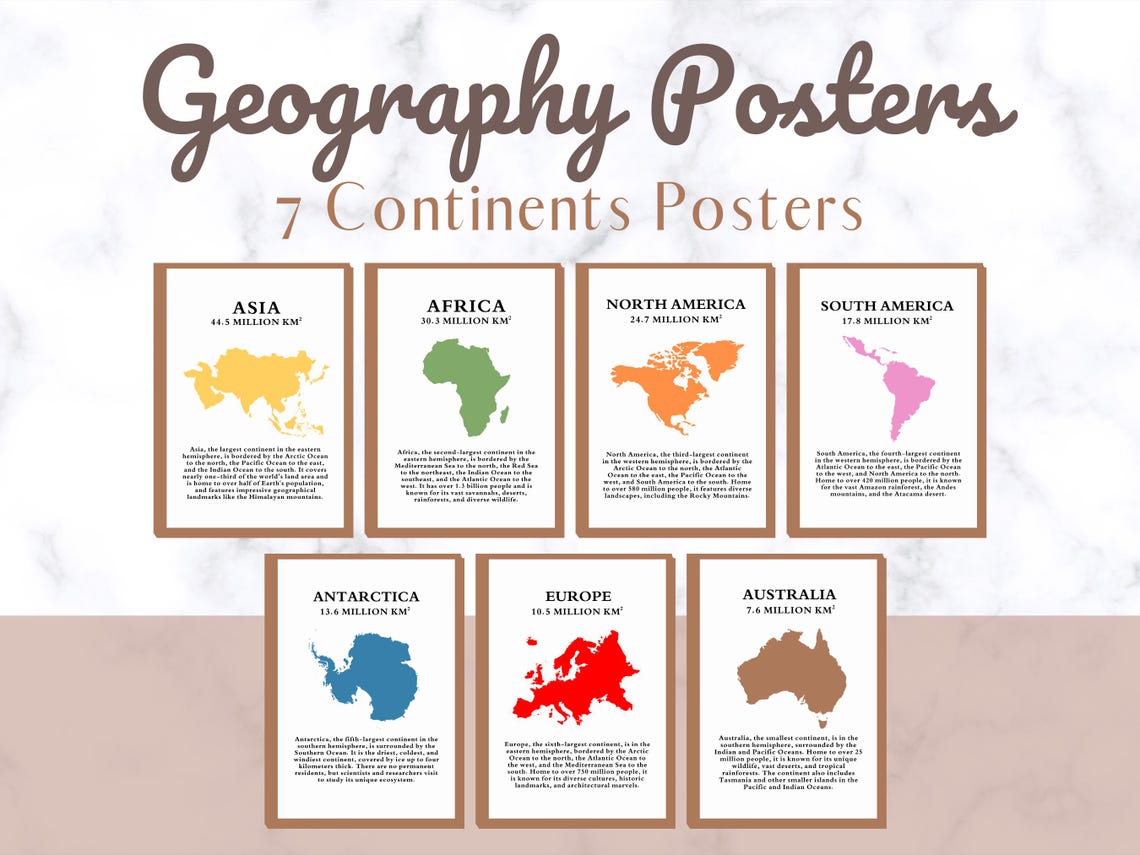 7 Continents Printable Posters, Geography Posters, Geography Classroom ...