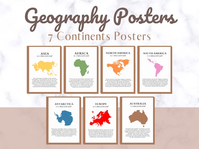 7 Continents Printable Posters, Geography Posters, Geography Classroom ...