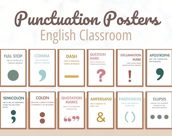 Punctuation English Classroom Posters Set of 12, Boho Classroom Decor ...