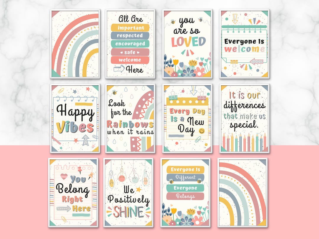 Set of 12 Boho Positive Classroom Posters, Elementary Classroom Decor ...