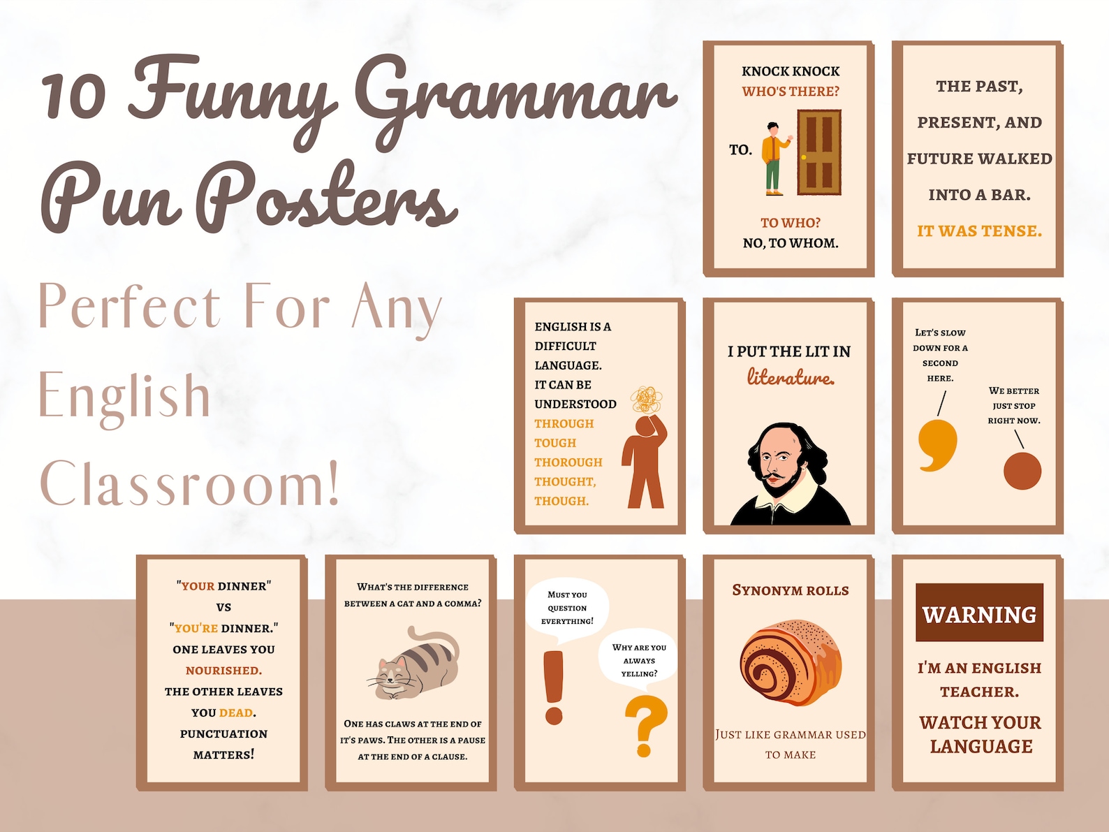 10 Funny English Classroom Posters Printable, Grammar Punctuation ...