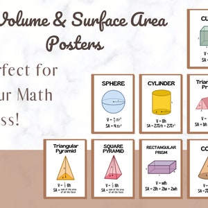 Mathematics Posters, Volume and Surface Area Formulas Posters Set ...