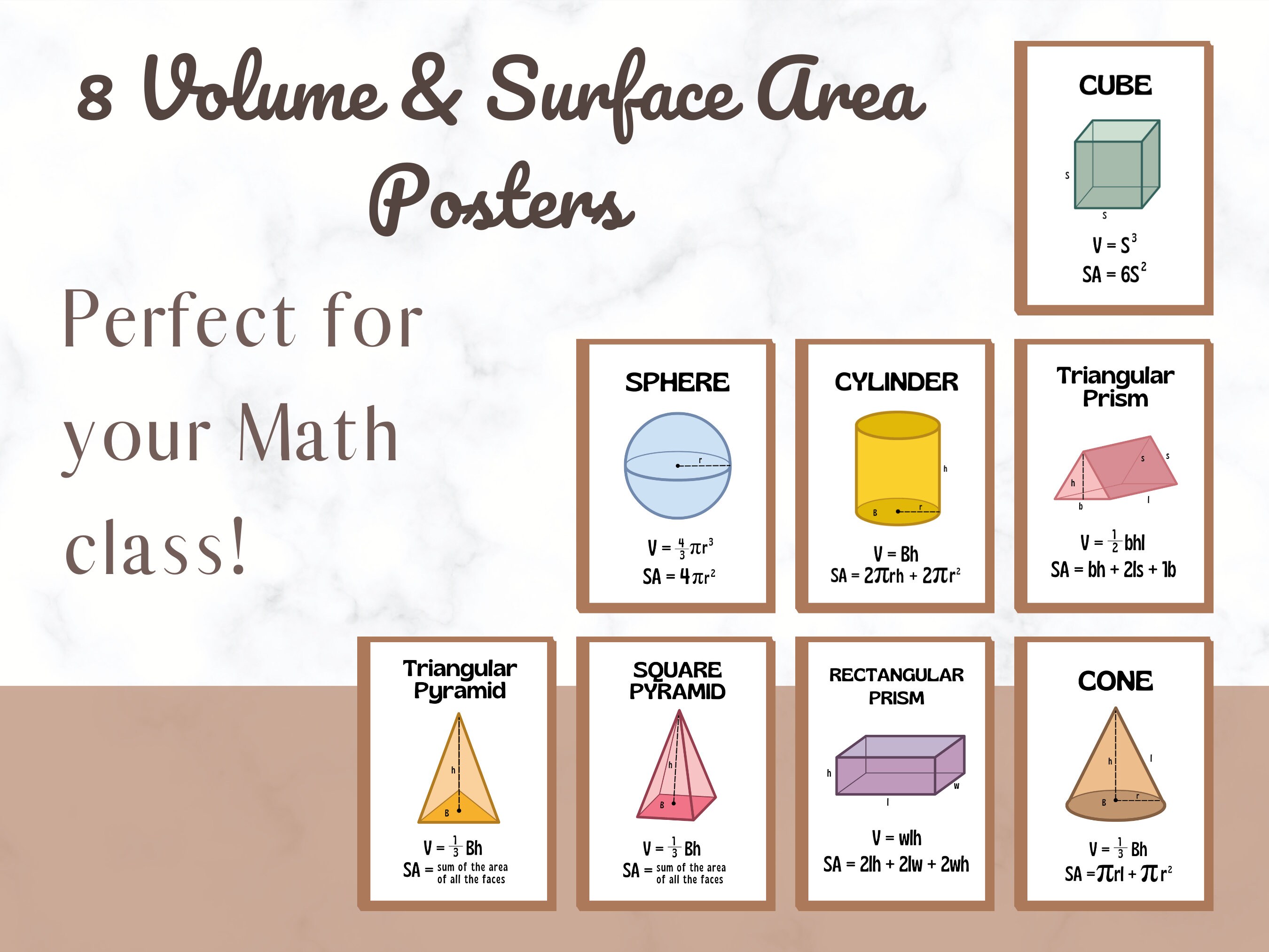 Mathematics Posters, Volume and Surface Area Formulas Posters Set ...