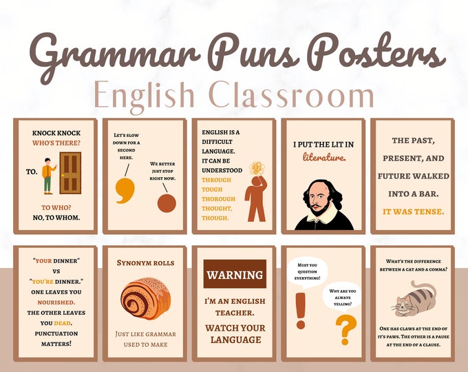 10 Funny English Classroom Posters Printable, Grammar Punctuation ...