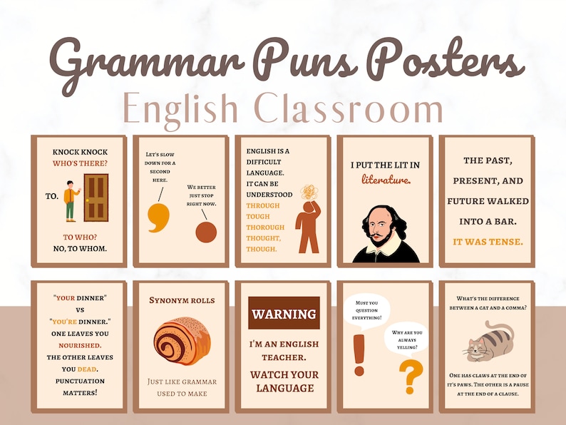 10 Funny English Classroom Posters Printable, Grammar Punctuation ...