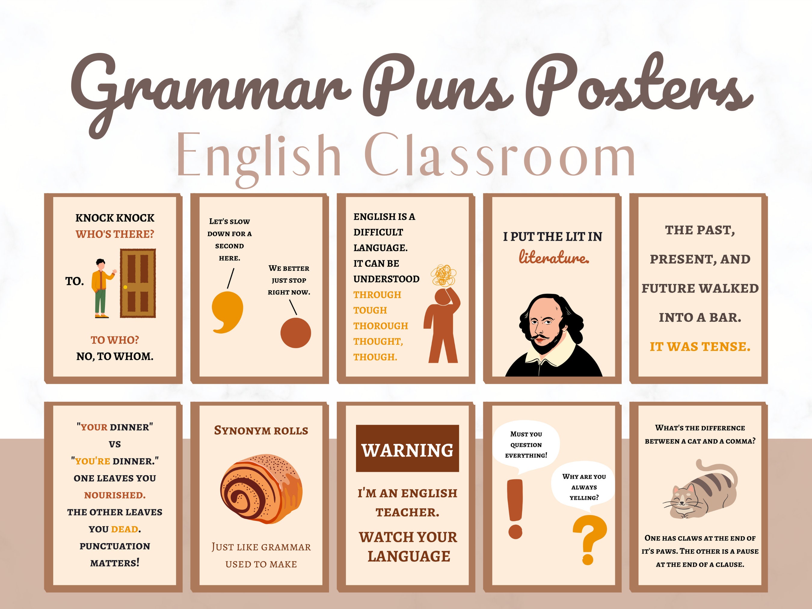 10 Funny English Classroom Posters Printable, Grammar Punctuation ...