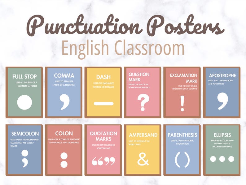 Punctuation English Classroom Posters Set of 12, Boho Classroom Decor ...
