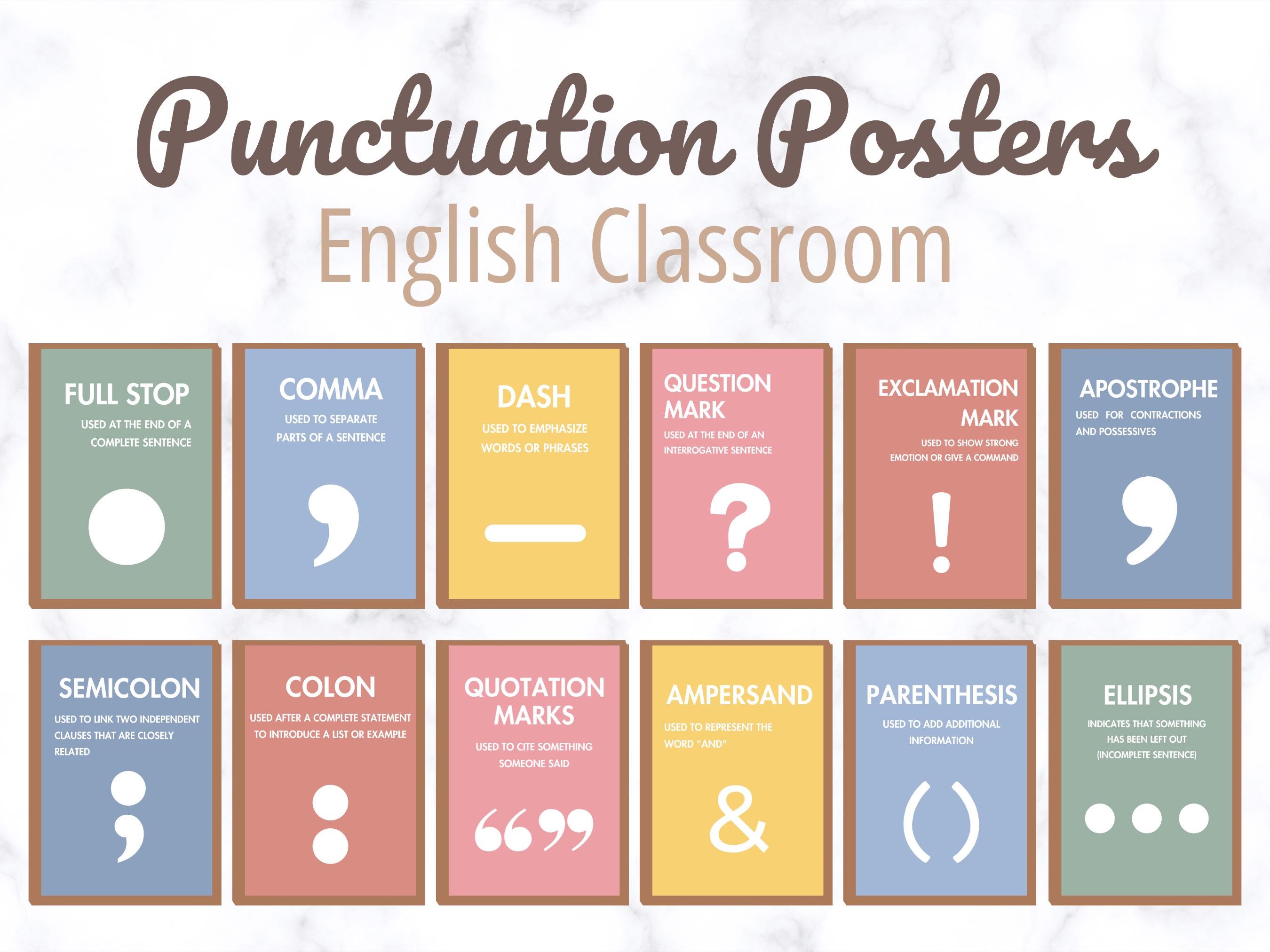 Punctuation English Classroom Posters Set of 12, Boho Classroom Decor ...