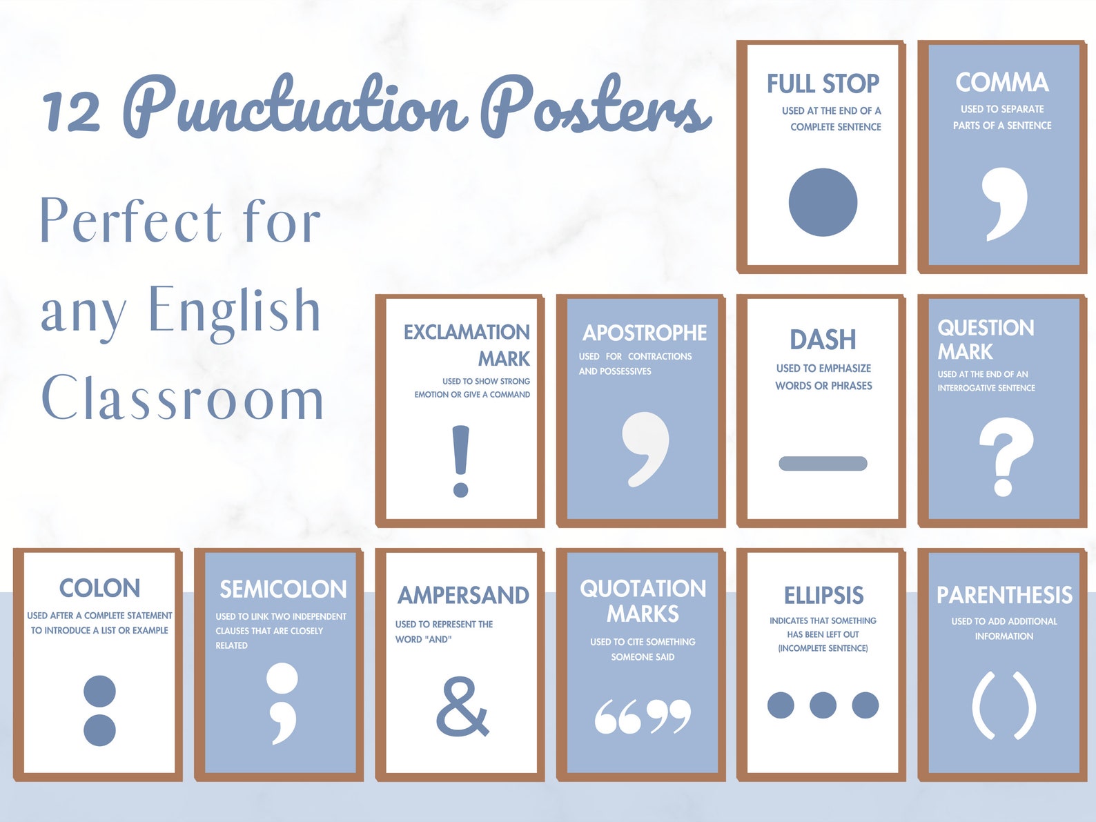 Punctuation English Classroom Posters Set of 12, Boho Classroom Decor ...