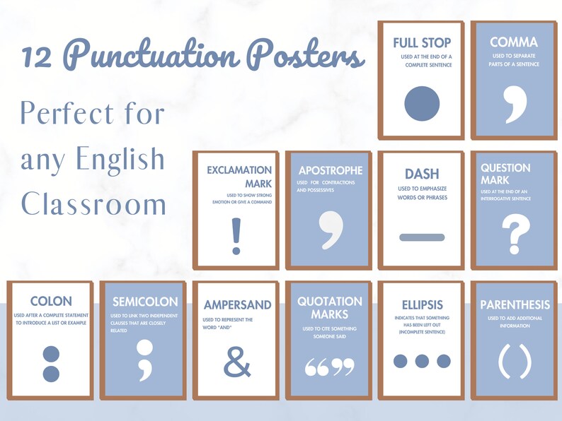 Punctuation English Classroom Posters Set of 12, Boho Classroom Decor ...