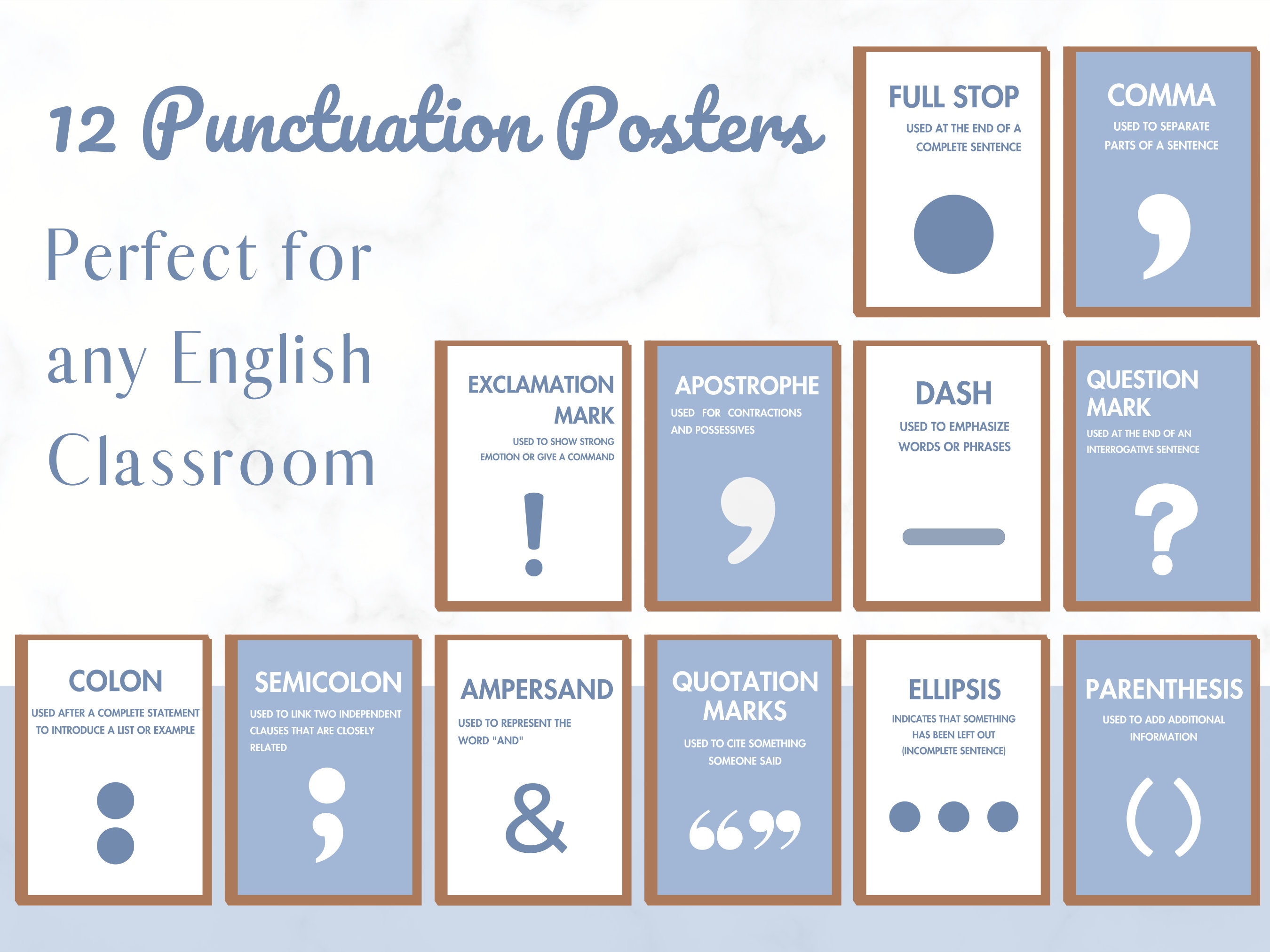 Punctuation English Classroom Posters Set of 12, Boho Classroom Decor ...