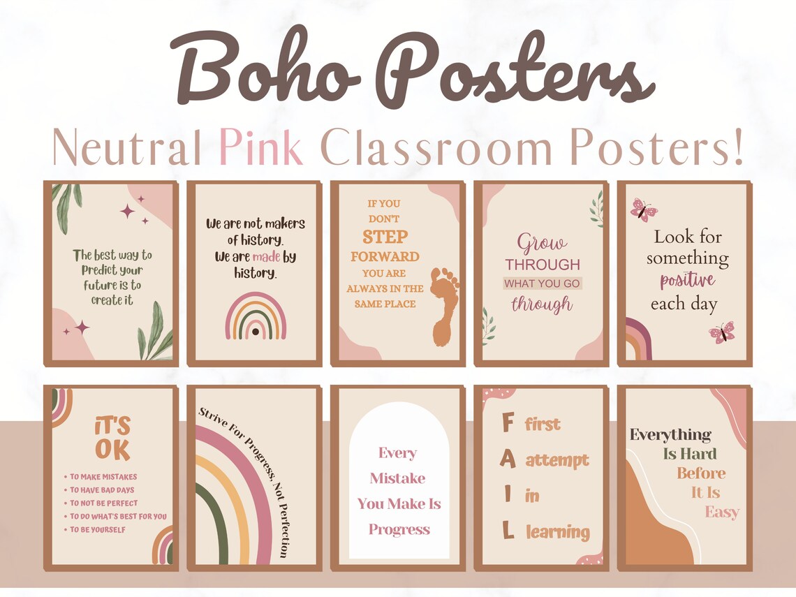 Growth Mindset Posters Classroom Posters Neutral Pink Boho Posters ...