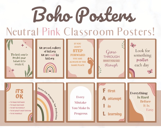 Growth Mindset Posters | Classroom Posters | Neutral Boho Posters ...