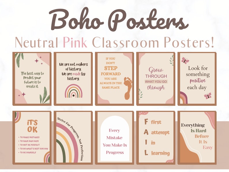 Growth Mindset Posters | Classroom Posters | Neutral Pink Boho Posters ...
