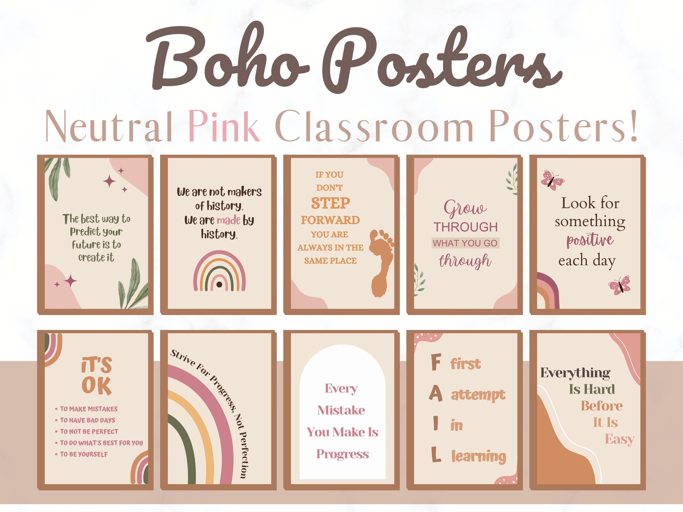 Growth Mindset Posters Classroom Posters Neutral Pink Boho Posters ...