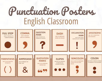 Punctuation English Classroom Posters Set of 12, Boho Classroom Decor ...