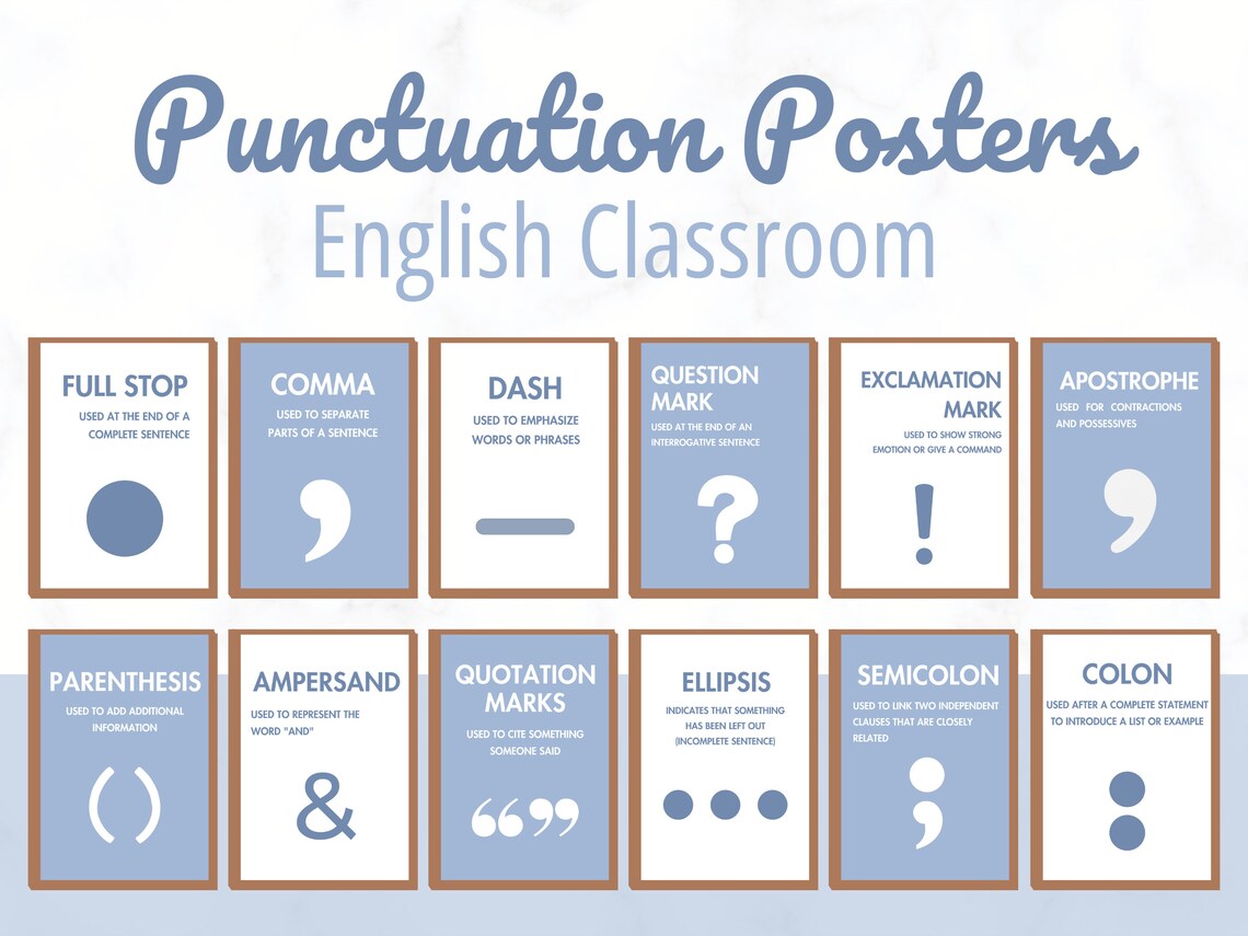 Punctuation English Classroom Posters Set of 12, Boho Classroom Decor ...