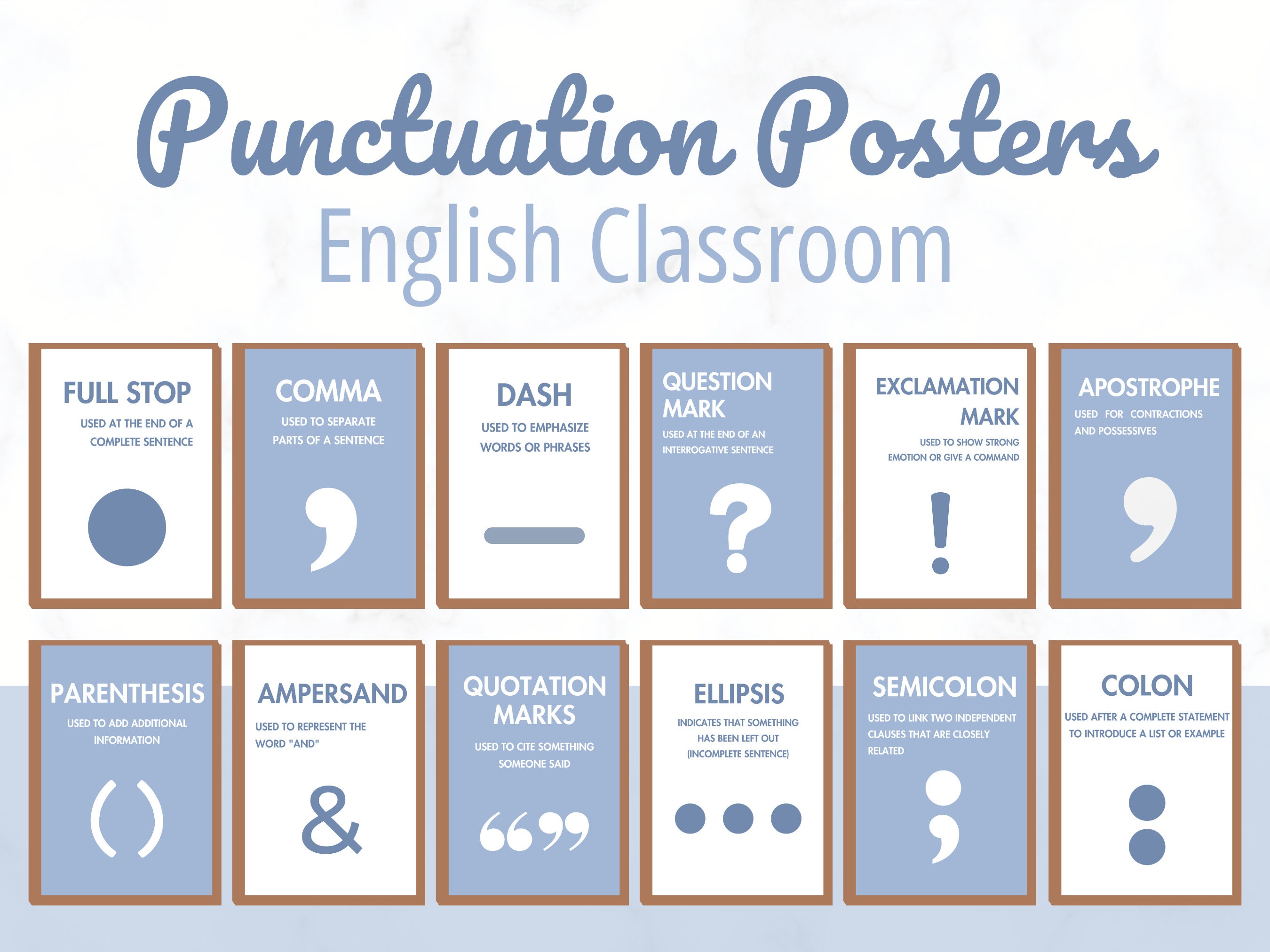 Punctuation English Classroom Posters Set of 12, Boho Classroom Decor ...