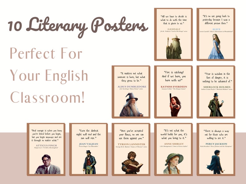Famous Characters Posters, English Classroom Decor, English Novel ...