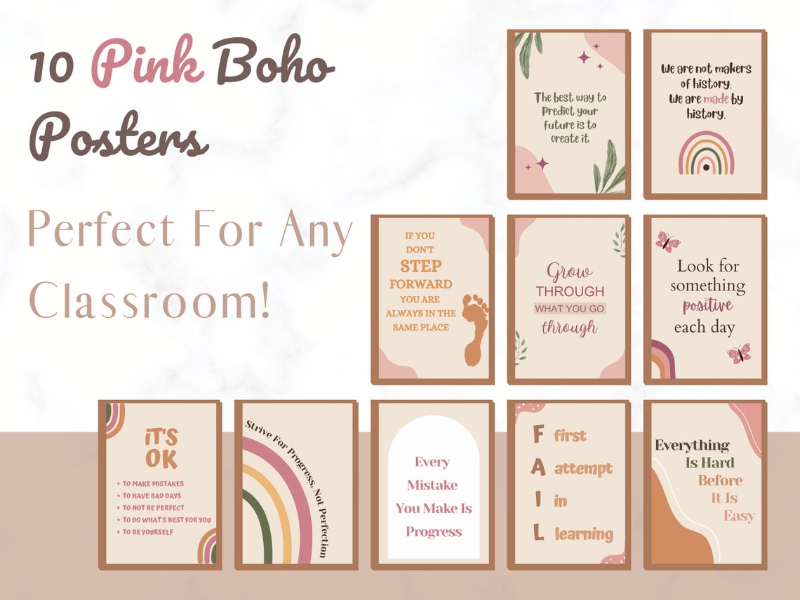 Growth Mindset Posters Classroom Posters Neutral Pink Boho Posters ...