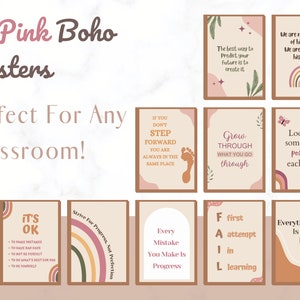 Growth Mindset Posters | Classroom Posters | Neutral Pink Boho Posters ...