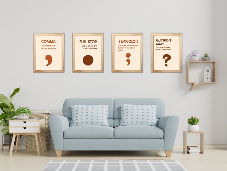 Punctuation English Classroom Posters Set of 12, Boho Classroom Decor ...