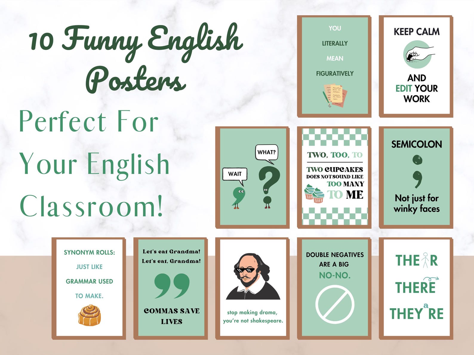 10 Funny English Classroom Posters Printable, Grammar Punctuation ...