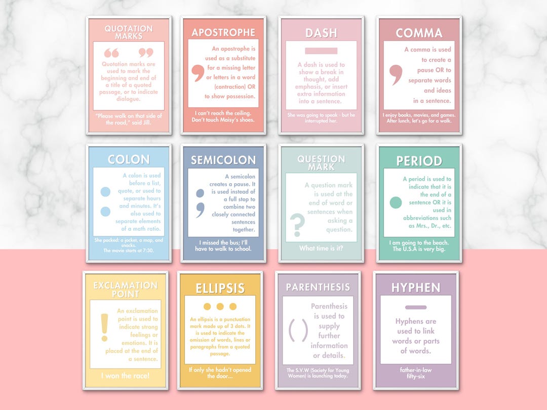 Punctuation English Classroom Posters Set of 12, Boho Classroom Decor ...