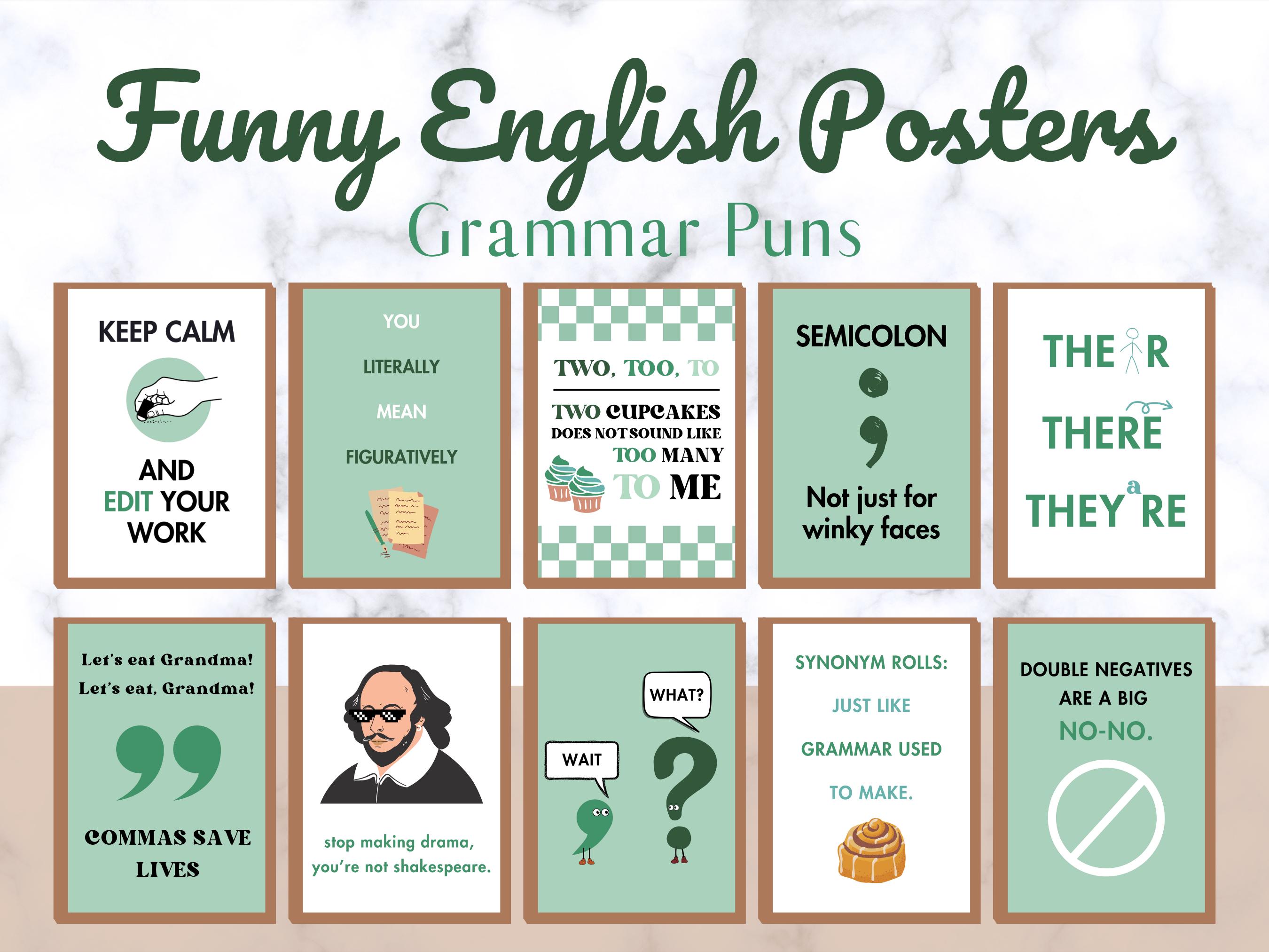10 Funny English Classroom Posters Printable, Grammar Punctuation ...