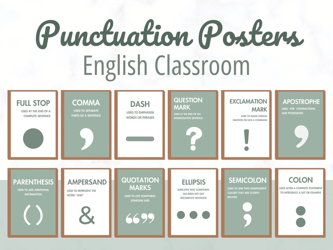 Punctuation English Classroom Posters Set of 12, Boho Classroom Decor ...