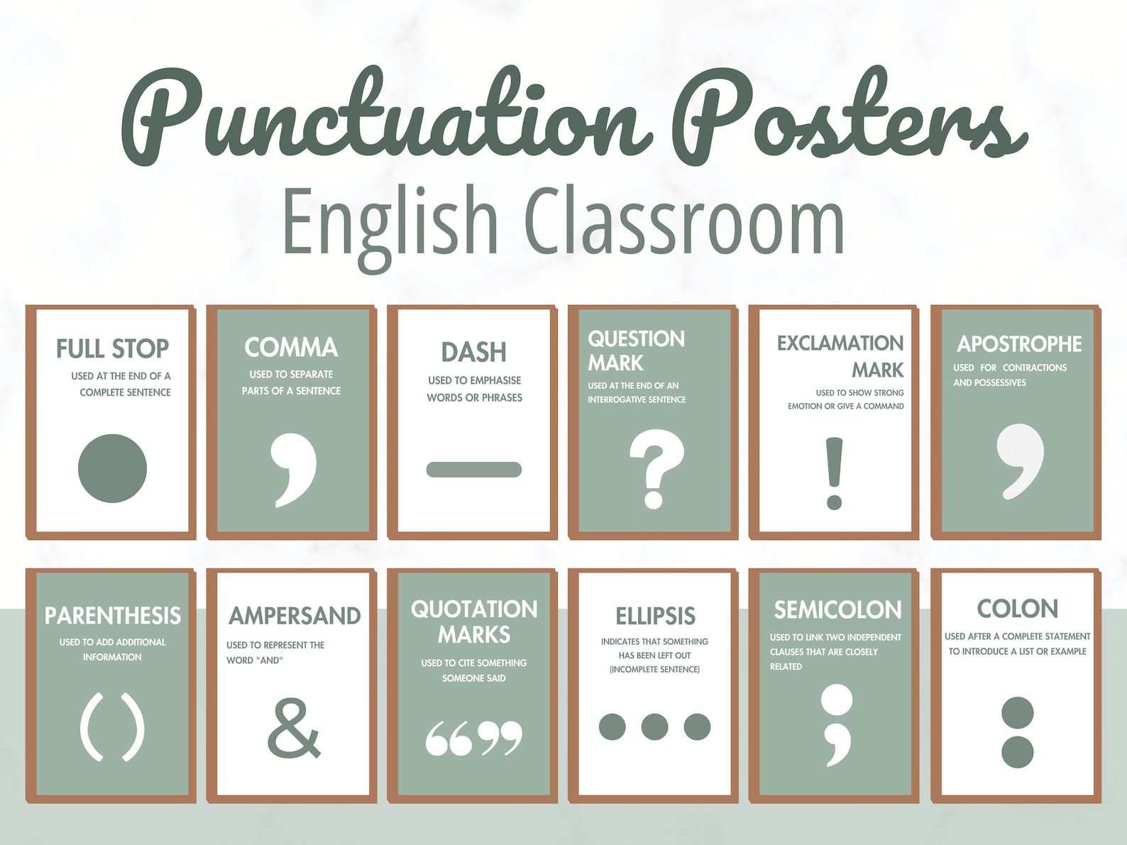 Punctuation English Classroom Posters Set of 12, Boho Classroom Decor ...