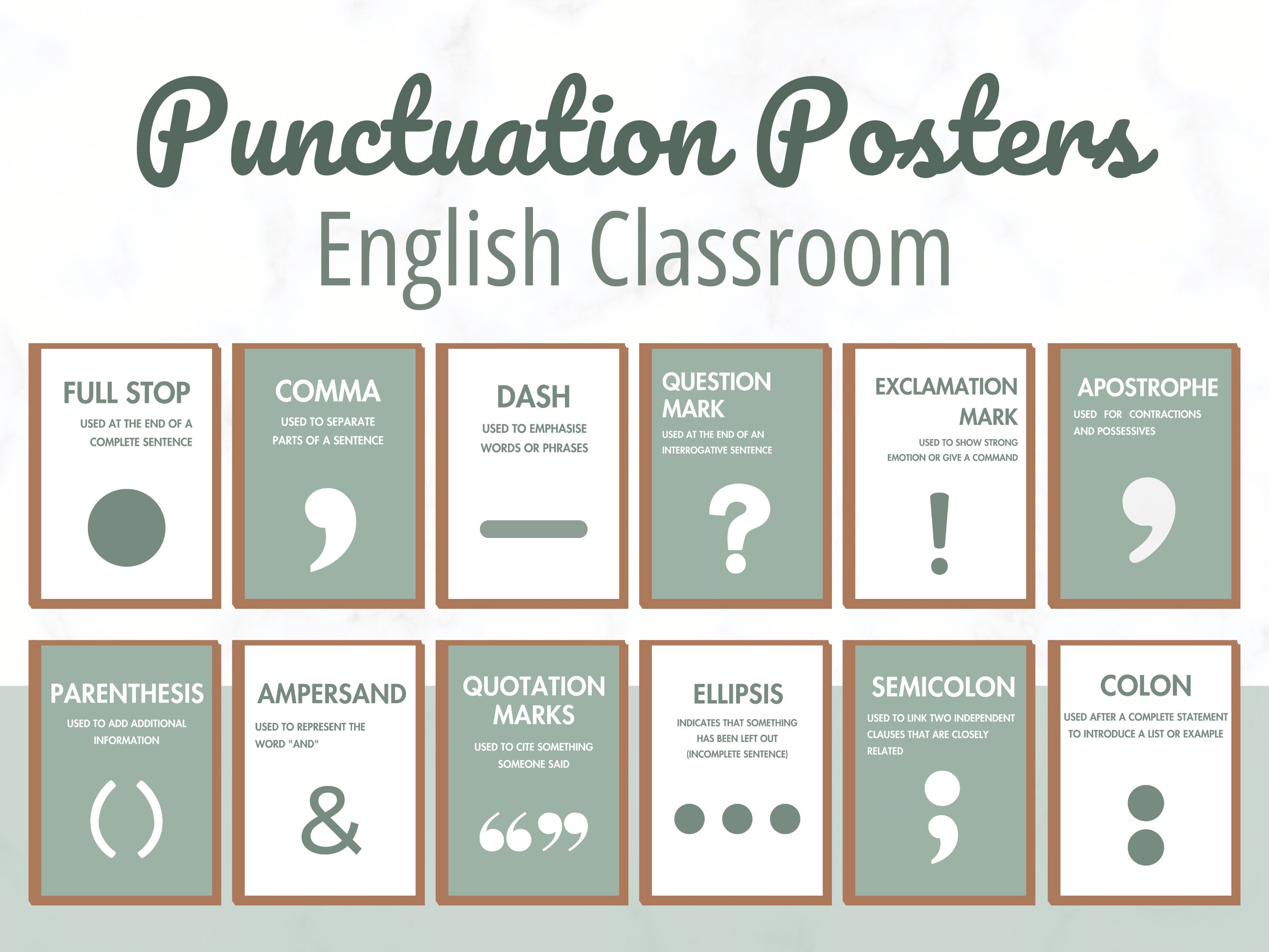 Punctuation English Classroom Posters Set of 12, Boho Classroom Decor ...