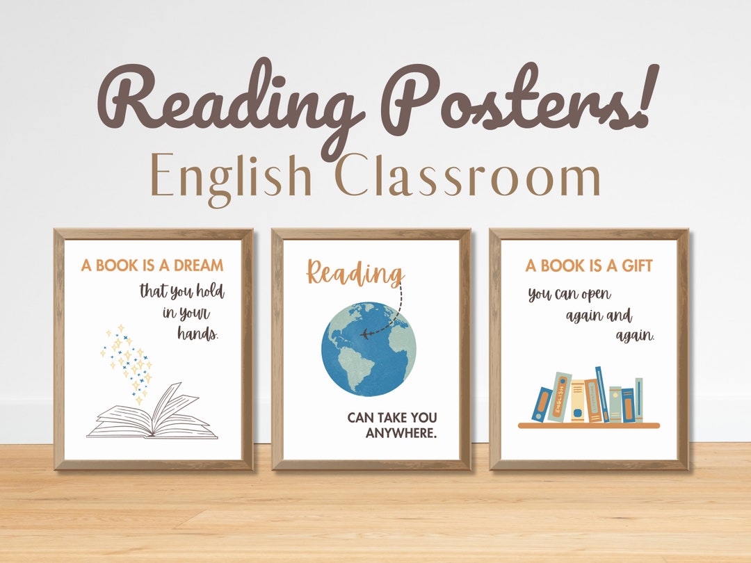 English Classroom Decor, Set of 3 Reading Posters, Reading Poster Set ...