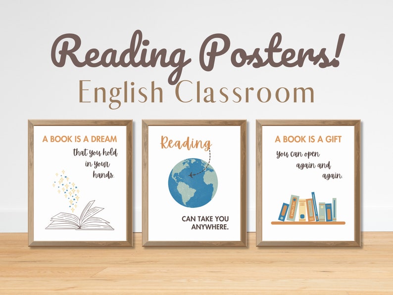 English Classroom Decor, Set of 3 Reading Posters, Reading Poster Set ...