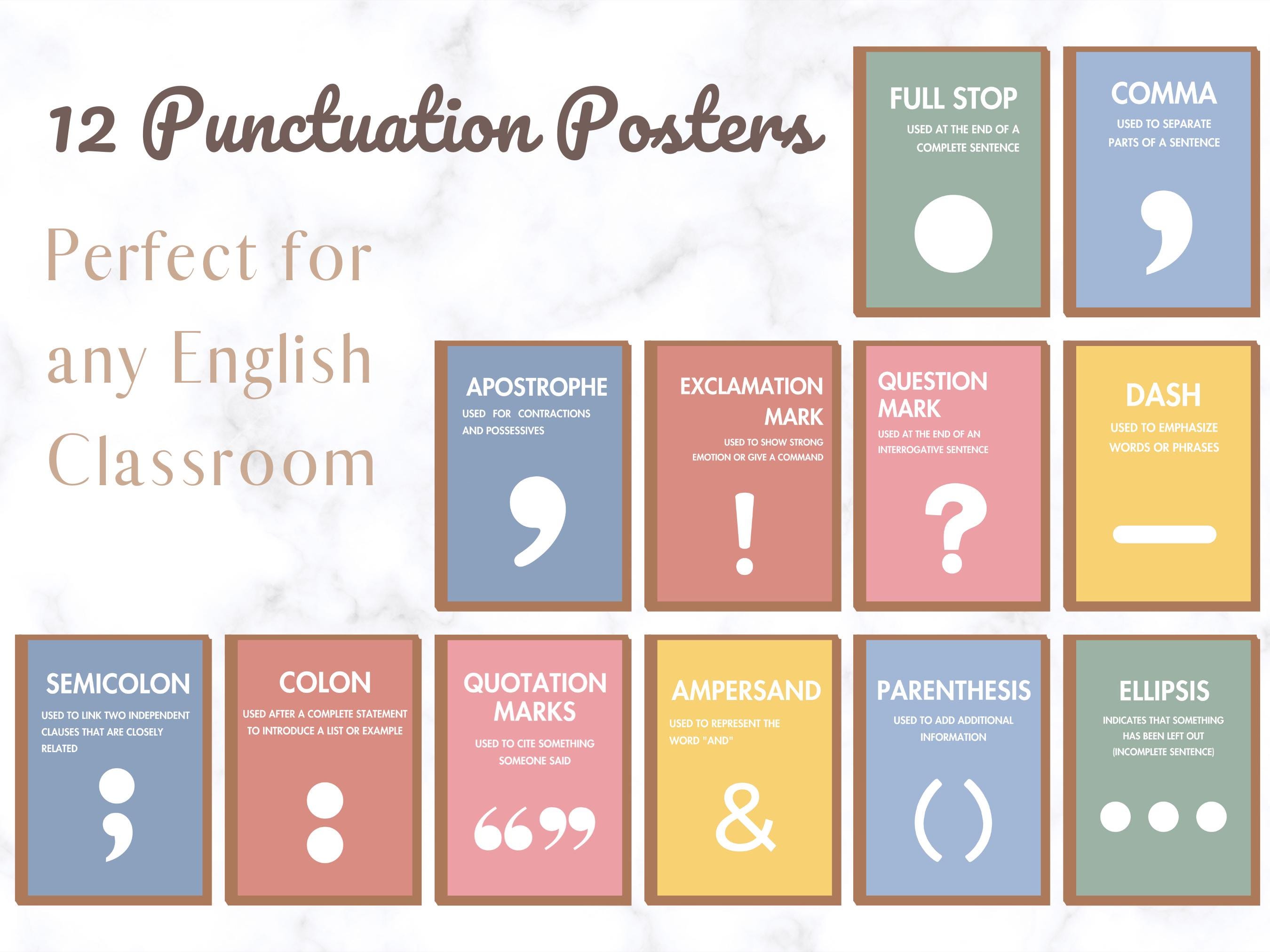 Punctuation English Classroom Posters Set of 12, Boho Classroom Decor ...